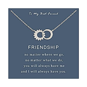AnotherKiss Sun and Moon Necklace, Best Friend Friendship Necklace Gifts for Women Girls, BFF Sister Necklace Gifts, Silver Tone