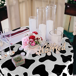 Oudain 6 Pcs 84'' Cow Tablecloth Round Tablecloth Plastic Washable Table Cloth Disposable Stain Resistant Table Cover for Picnic Camping Party Xmas Kitchen Dining Table(Black, Simple Style, 6 Pcs)