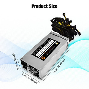 MLLIQUEA 2500W Long-line Mining Power Supply, 2U Mining Power Supply for 8 GPU BTC/ETH Rig Miner Machine, 110V-264V PSU with 12000 RPM Violent Fan