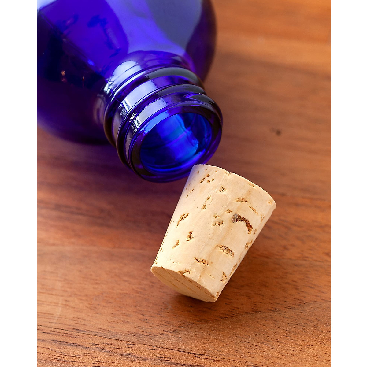 JUVITUS (4 Pack) 8 oz Cobalt Blue Boston Round Thick Plated Glass Bottle with Cork Stopper