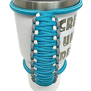 Handmade Elastic Tumbler Handles Made to fit most 20 30 32 40 oz (Handle Only) (Turquoise Gray White)