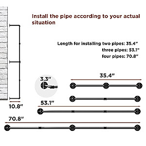 MOUTIK Industrial Pipe Clothes Hanging Rack: Wall Mounted Iron Clothing Storage Hanger Rod - Heavy Duty Multi-Purpose Metal Garment Bar for Closet Laundry Room Black