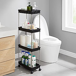 Lifewit Slim Storage Cart, Laundry Room Organization, Wide 7.9'', 4 Tier Shelf Organizer Rack Unit with Wheels for Bathroom Kitchen Small Dorm Narrow Space, Black