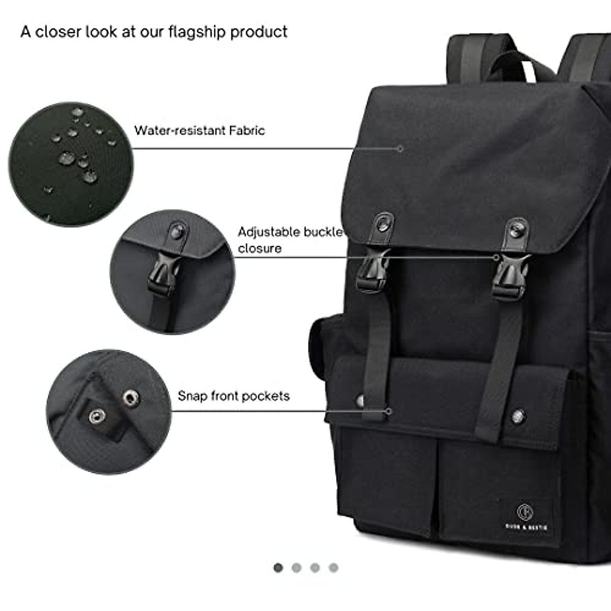 Dude & Bestie Predator Laptop Backpack 28L Travel School Daypack (Black)