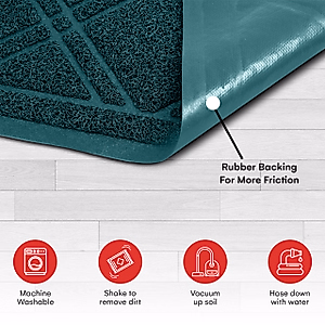 SlipToGrip Durable Door Mat - Green Plaid Design Entryway Rug - 42x35 inches, No-Slip and Washable - Indoor and Outdoor Use, Weatherproof - Ideal for Garage, Patio, and Front Entryway