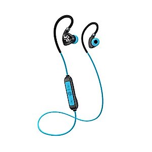 JLab Fit 2.0 Bluetooth Enabled Wireless Sports Earbuds | Bluetooth 4.1 | 10mm Titanium Drivers | 6 Hour Battery Life | IP55 Sweatproof | Flexible Memory Wire | Blue