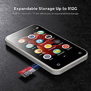 TIMMKOO MP3 Player with Bluetooth, 4.0" Full Touchscreen Mp4 Mp3 Player with Speaker, Portable HiFi Sound Mp3 Music Player with Bluetooth, Voice Recorder, E-Book, Supports up to 512GB TF Card (White)