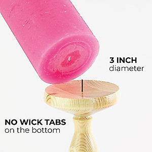 CANDWAX 3x6 Pillar Candles Set of 3 - Decorative Rustic Candles Unscented and Valentines Candles - Ideal as Wedding Candles or Large Candles for Home Interior - Hot Pink Candles