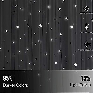 Unistar 2 Panels Stars Blackout Curtains for Bedroom Girls Kids Baby Window Curtain Double Layer Star Cut Out Aesthetic Living Room Decor Wall Home Decorations Curtain,W52 x L95 Inches,Grey