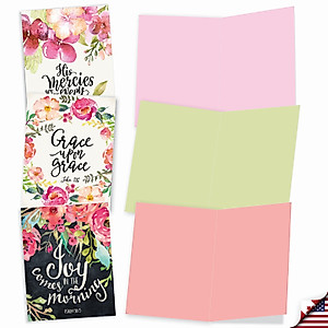 The Best Card Company - Assorted of 10 All Occasions Blank Notecards Box Set 4 x 5.12 Inch w/Envelopes, Floral Scripture Bible Quotes for Women (10 Designs, 1 Each) - Blessings M6634OCB