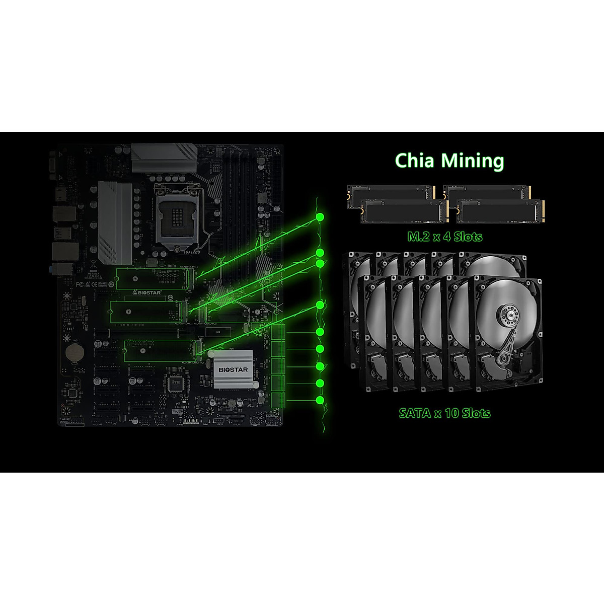 Biostar TZ590-BTC Duo (Intel 10th and 11th Gen) LGA 1200 Intel Z590 9 GPU Support GPU Mining Motherboard.