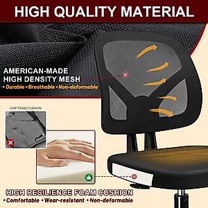 KOLLIEE Armless Mesh Office Chair Ergonomic Small Desk Chair No Arms Black Swivel Computer Chair with Wheels Task Chair for Small Spaces Mid Back Home Office Chair for Adults and Kids