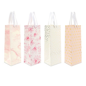 Champagne Wine Bottle Gift Bags for Bridal Shower and Weddings, 4 Designs (12 Pack)