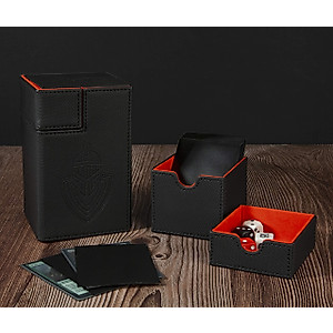 Card Guardian - Premium 100 Card Deck Box with Dice Compartment for Trading Card Games TCG (Black) Compatible with Magic the gathering (MTG), Commander Deck, Yugioh Deck Box, Sports Cards Binder