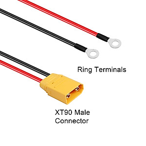 PNGKNYOCN XT90 to O Ring Terminal Cable,14AWG Silicon Wire XT90 Male to O Ring Terminals Extension Power Cable for Solar Panel Kit and Battery Charge(0.3M/1FT)