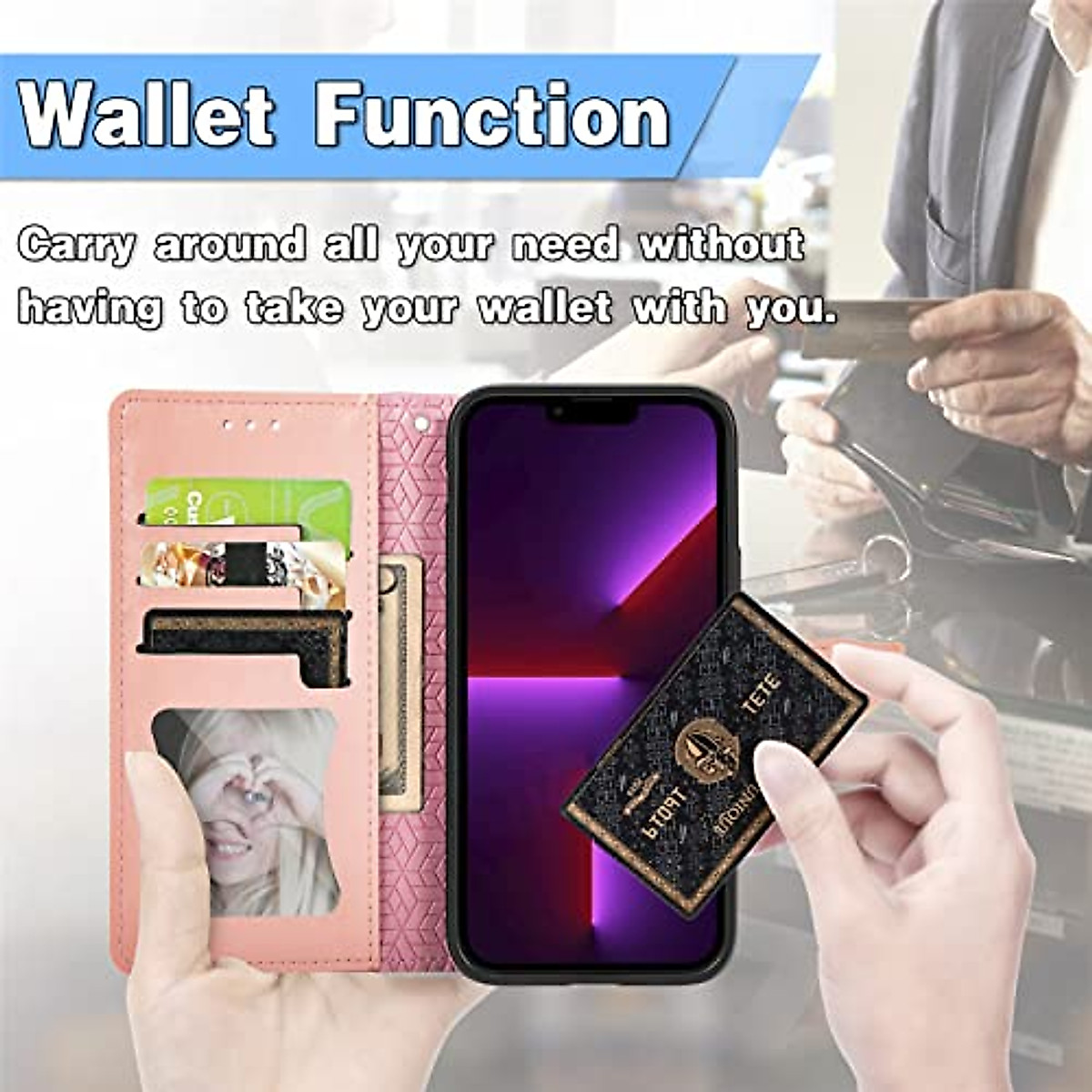 ONV Wallet Case for Oppo A57 5G 2022-1.5M Adjustable Strap Emboss Feather Flip Phone Case Card Slot Magnet Leather Shell Flip Stand Cover for Oppo A57 5G 2022 [MZY] -Pink