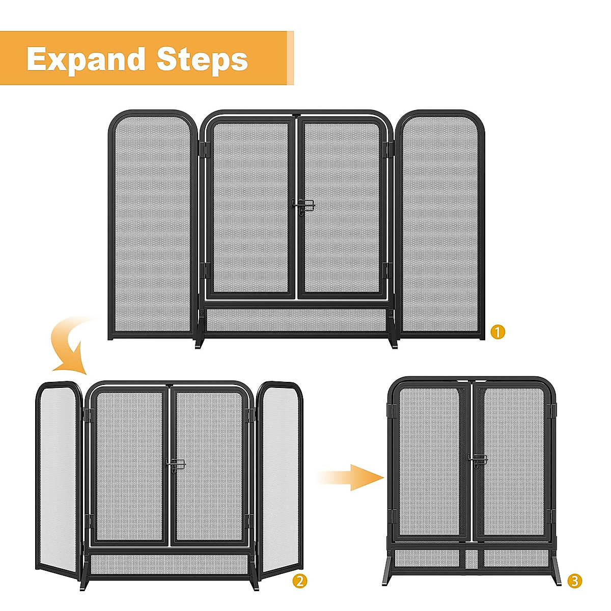 Mr IRONSTONE 3 Panel Fireplace Screen 51.5" W x 32.5" H Modern Foldable with Wrought Metal Decorative Mesh, Heavy Duty Fire Spark Guard Cover for Home Decor Indoor, Black