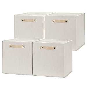 Bidtakay Large Bins Square Fabric Storage Bins 13 inch Storage Cubes Shelf Baskets Collapsible Toy Storage Box Clothes Cubby Storage Bins for Closet Organizer Office Storage Home Organization (Beige)