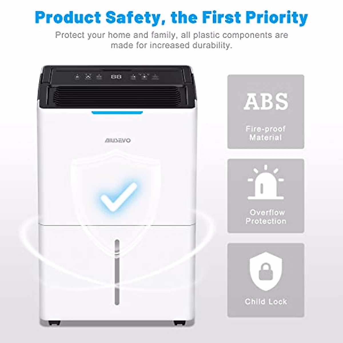 4,500 Sq. Ft Dehumidifier for Basements and Home, Aiusevo 50 Pint Dehumidifiers with Drain Hose Ideal for Large Room, Bedroom, Quietly Removes Moisture, 3 Modes Deshumidificador, Child Lock, 24H Timer