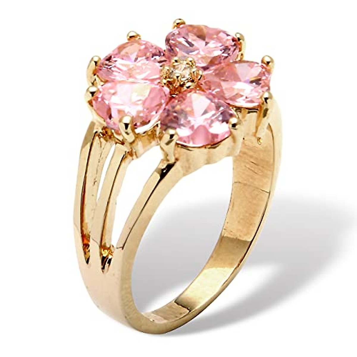 PalmBeach Yellow Gold-plated Heart Shaped Pink Cubic Zirconia Flower Petals Ring Sizes 5-10 Size 6