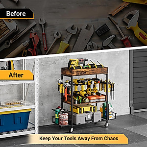 Dunatou Power Tool Organizer Cart Heavy Duty 4 Tier Rolling Tool Cart Garage Storage with Drill Rack Shelf Open Tool Chest Organizer with Wheels Workshop and Garage Ideas for Men or Dad