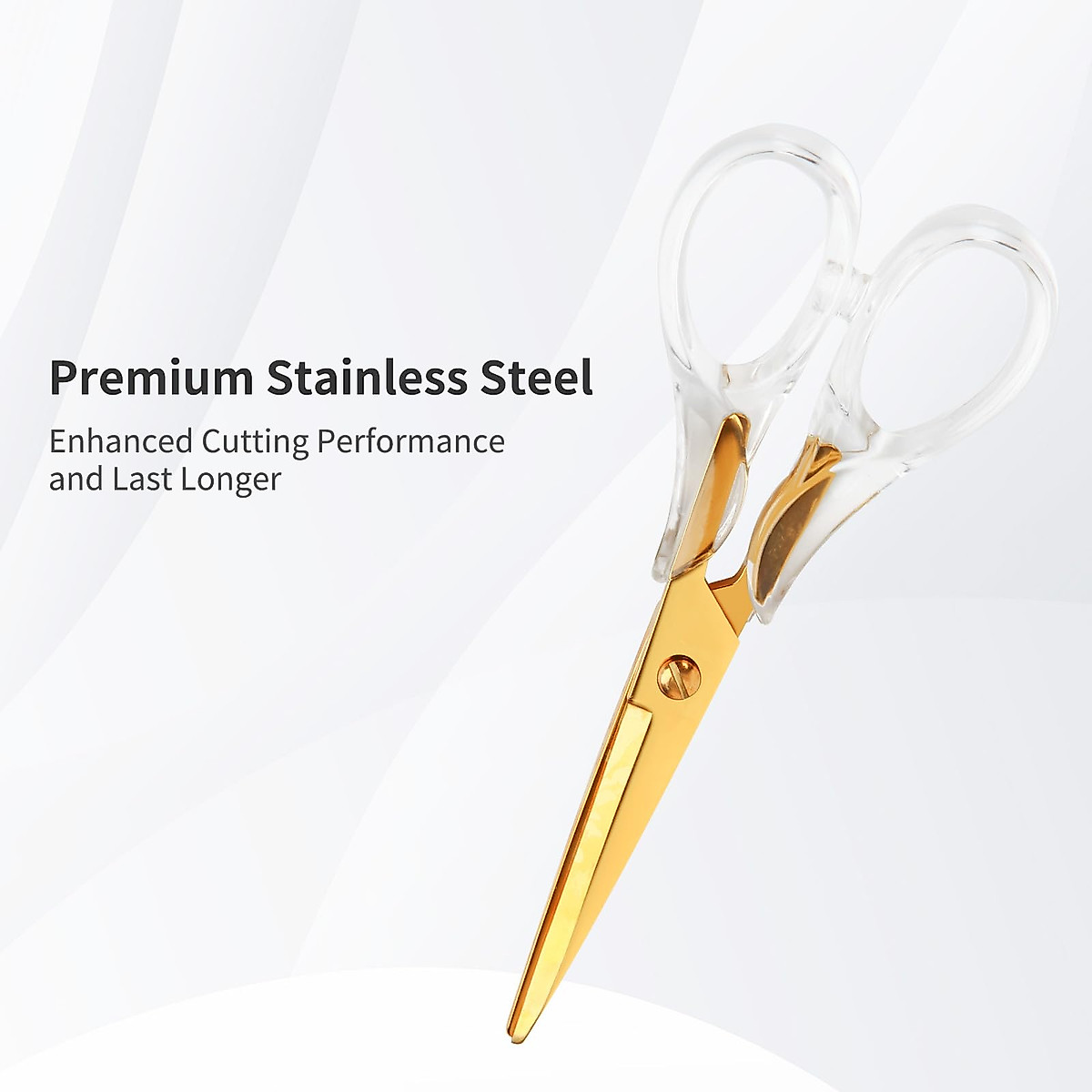 Creechwa Gold Scissors 6.3 ", Craft Scissors with Stainless Steel Blade with Acrylic Clear Handle, All Purpose Office Scissors for Teachers, Cutting Shears for Paper Fabric, Tijeras de Costura