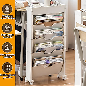 6 Tier Mobile Bookshelf, Moveable Bookshelf Organizer with 360° Universal Wheel Movable Bookshelf Multilayer Capacity for Home, 6 Tier Floor Standing Bookcase Storage Organizer Rack,Pink