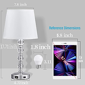 Unfusne Touch Control Lamps for Bedrooms Set of 3, 3-Way Dimmable Nightstand Lamps, 2 * Small Bedside Wireless Charging Lamp, 1* Crystal Lamp with USB Port