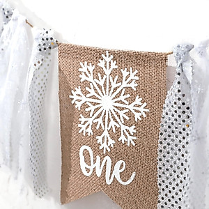 White Snowflake High Chair Banner - White Winter Onederland, White Snowflake 1st Birthday, Snowflake White & Burlap Farmhouse Birthday Banner
