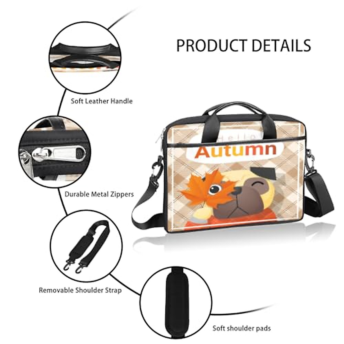 Maple Dog Laptop Computer Bag Waterproof Shoulder Messenger Bag 13-15 inch Durable Laptop Tote Bag with Shoulder Strap Handle Lightweight Crossbody Briefcase