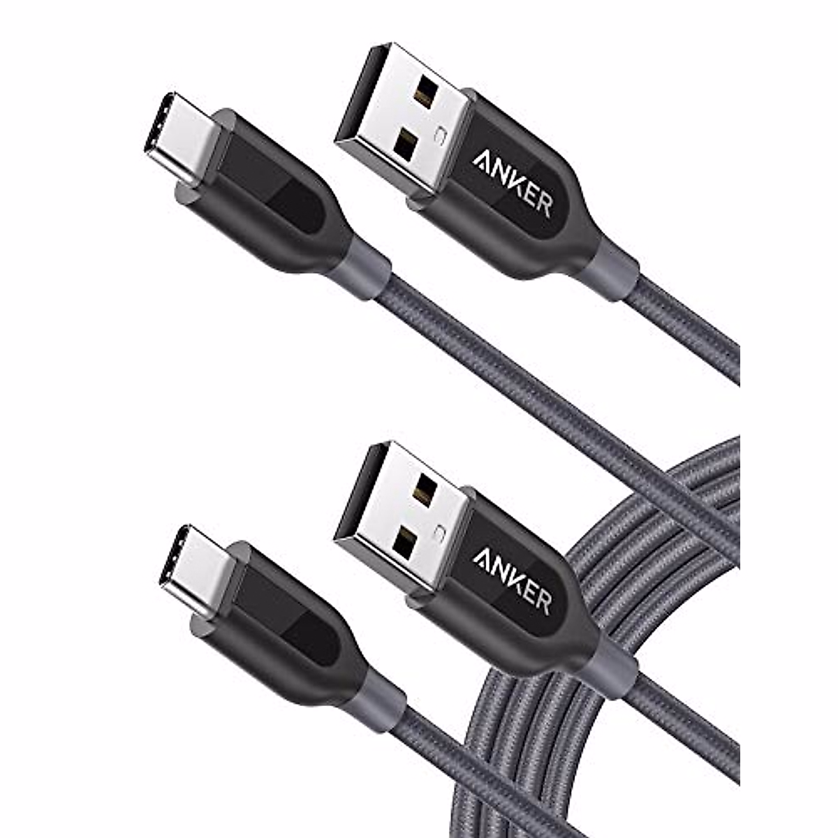 USB Type C Cable, Anker [2-Pack 6ft] Powerline+ USB-C to USB-A, Double-Braided Nylon Fast Charging Cable, for Samsung Galaxy S10/ S9 / S9+ / S8 / S8+ , iPad Pro 2018, MacBook and More(Gray)
