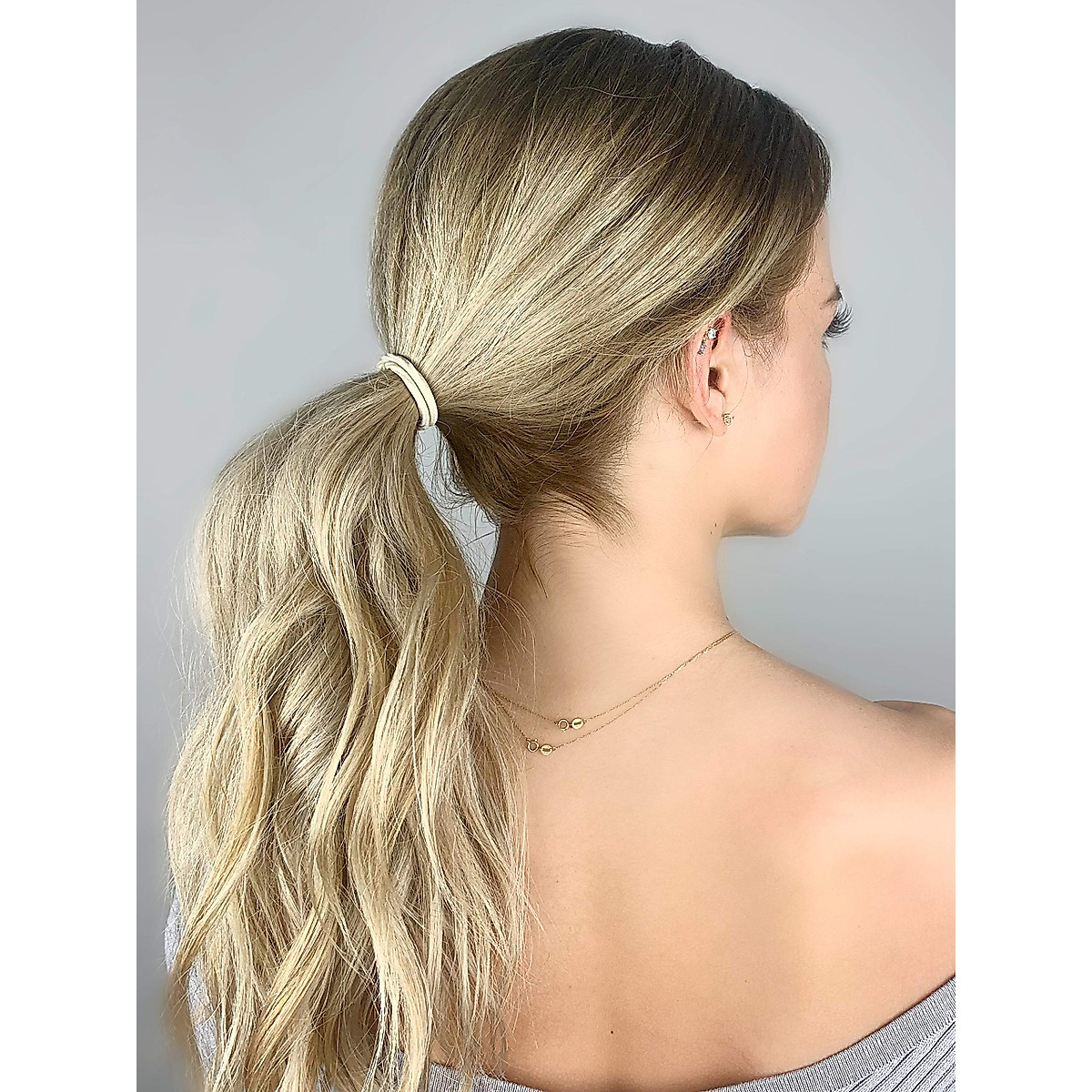 Cyndibands Hair Ties for Gray - 4mm Elastic Ponytail Holders - Match Your Hair Color Bands - 24 Count (Light Silver/Gray)