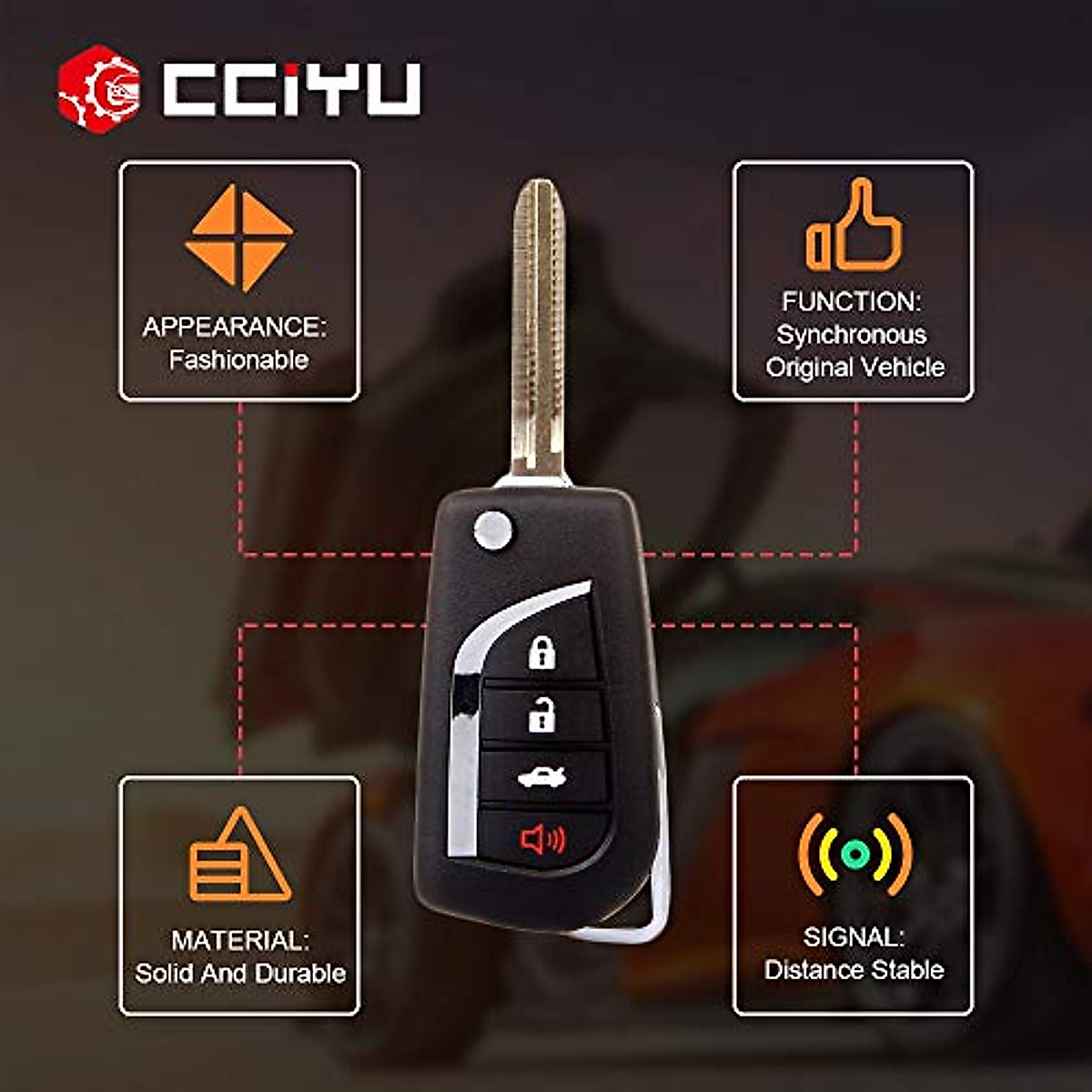 cciyu X 1 Flip Key Fob with Key Blade 4 buttons Replacement for 11 for Toyota Camry Series with FCC HYQ12BBY