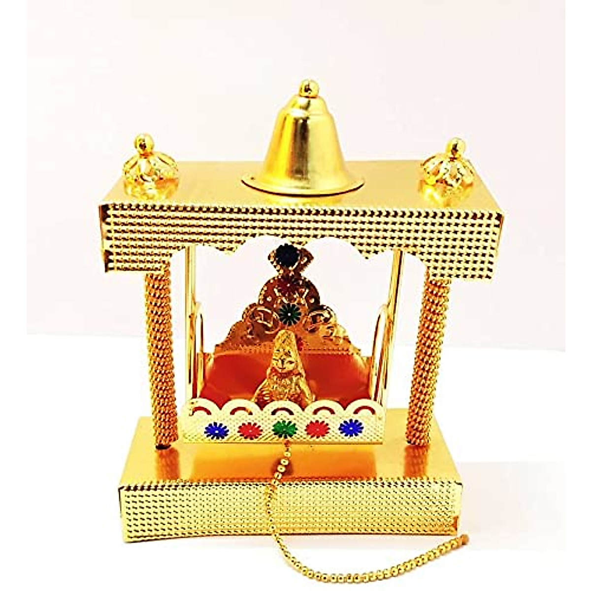 Balgopal / Laddu gopal in swing jhula/Krishna Jhula palna for Temple,Pooja Room, Decor Your Home,Office 10 cm (Cast Ironn, Gold)