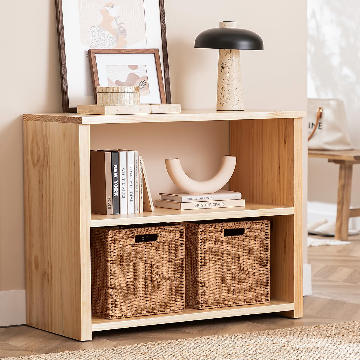 UBBCARE 3 Pack Wicker Basket, 11L×11H×10.5W inch Woven Paper Rope Storage Baskets for shelves, Foldable Cube Storage bin with Handle, Storage Basket for Organizing & Decor,Caramel