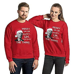 Pesky Patriot Funny Joe Biden Merry UH UH Ugly Christmas Sweater | Hilarious Mumbling Biden Tacky Xmas Pullover Sweatshirt for Men or Women (XX_Large) Red