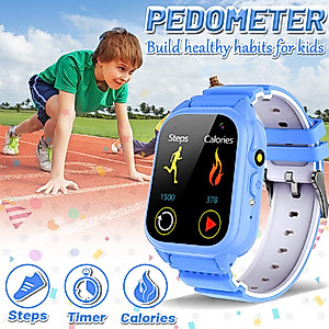 Kids Waterproof Smart Watch Girls Boys with 26 Puzzle Game 1.44" HD Touchscreen Pedometer Video Music Player Alarm Clock Flashlight Parental Control Child Learning Toys for Age 3-12