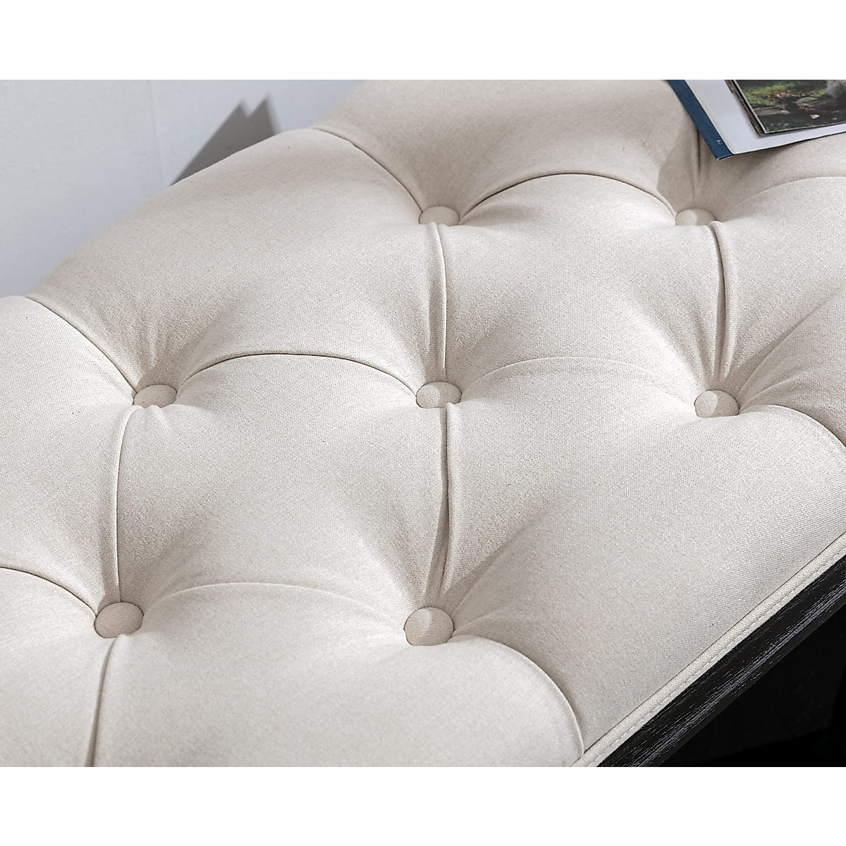 Kmax Storage Entryway Bench Tufted Shoe Rack Bench Black Wood Window Bench for Hallway Entrance Bedroom Corner, Beige