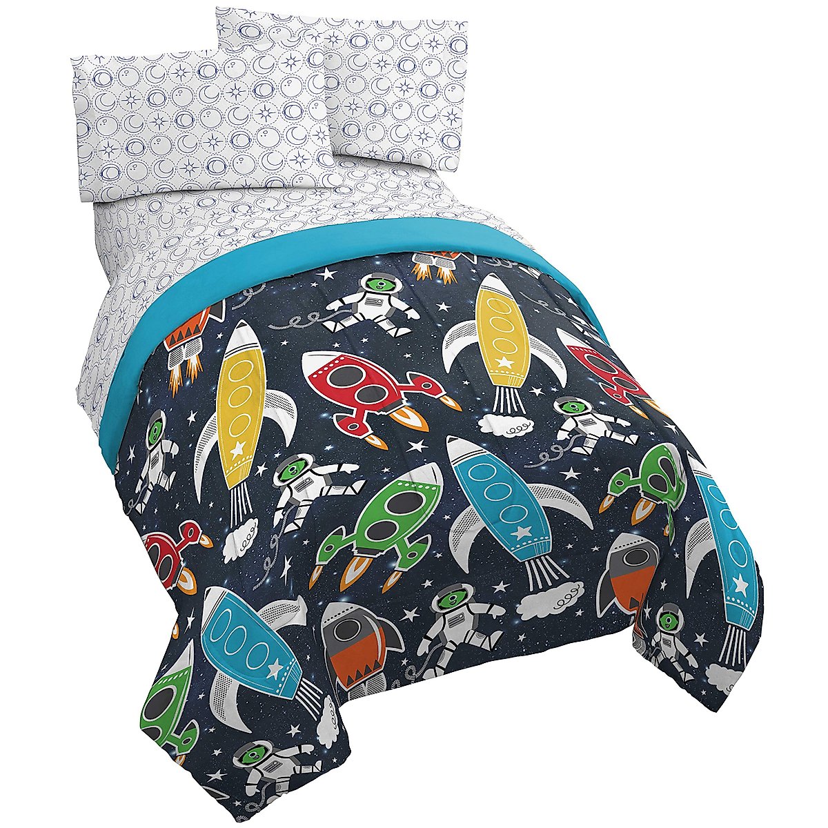 Jay Franco Space 5 Piece Full Bed Set - Includes Comforter & Sheet Set- Bedding Features Spaceships & Rocketships - Super Soft Fade Resistant Microfiber