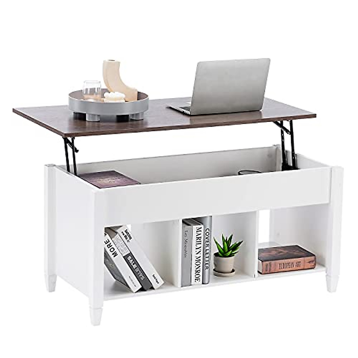 VINGLI Lift Top Coffee Table, White Coffee Table with Lift Top, Lift Up Coffee Table with Storage Shelf/Hidden Compartment, Gas Lift Coffee Table Mesa De Centro para Sala Pop Up Coffee Table