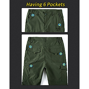 Men's Outdoor Hiking Pants Lightweight and Thick Fleece Cargo Climbing Camping Ski Trousers (105 Thin Green, L)