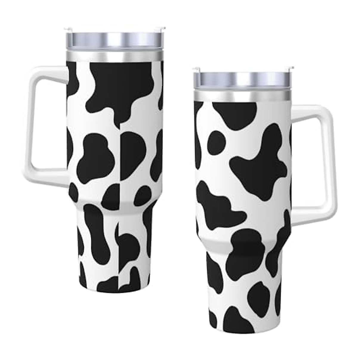 deaokluy 40 OZ Cowhide Print Ice Bully Cup with Handle Straw Lid, Double Wall Stainless Steel Tumbler Travel Coffee Cup, Black and White Insulation and Cooling Cup for Christmas Birthday Present