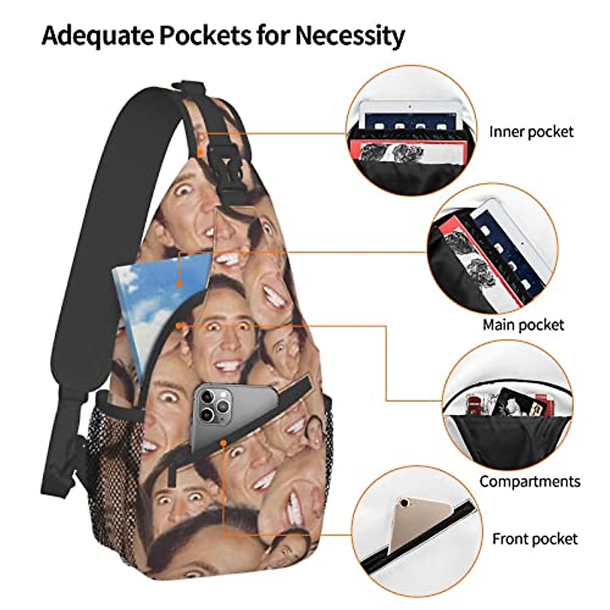 Nicolas Cage Crossbody Bag,Sling Shoulder Backpack, for Outdoor Travel,Sports,Camping,Hiking,Shoulder Bags