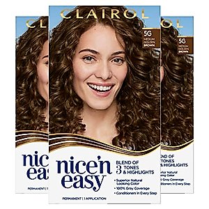 Clairol Nice'n Easy Permanent Hair Dye, 5G Medium Golden Brown Hair Color, Pack of 3