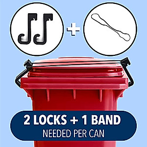 [3 Pack] Trash Can Locks for Animals - Trash Can Lid Lock for Wildlife & Raccoon Proof Garbage Cans - Keeps Outdoor Bins Secure - Fits Circular & Hinged Lids - 6 Trash Can Clips & 6 Heavy Duty Bands