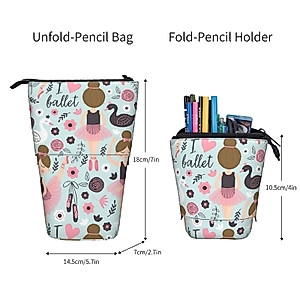 Gocerktr Adorable Ballet Girl Pencil Telescopic Holder Storage, Office Standing Stationery Bag with Zipper, Organizer Pouch for Women Man