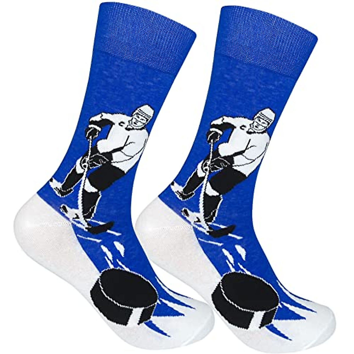 FUNATIC Hockey Novelty Crew Socks | Unisex Gift Apparel for Men Women | Best Sport Day Lover Present with Original Player Puck Stick and Helmet Image | Perfect Holiday Accessory | One Size Fits Most