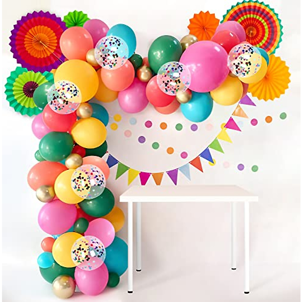 Cinco De Mayo Fiesta Party Decorations - Mexican Themed Balloons Garland Arch Kit + Paper Fans for Birthday Decor Supplies (No Air Pump,Dot&Pennant Banner)