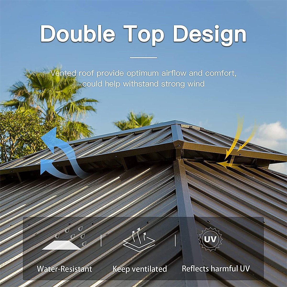 12x14Ft Hardtop Gazebo Wooden Coated Aluminum Frame Canopy Galvanized Steel Double Roof Outdoor Wood-Looking Permanent Metal Pavilion with Curtains and Netting for Patio Deck Lawn