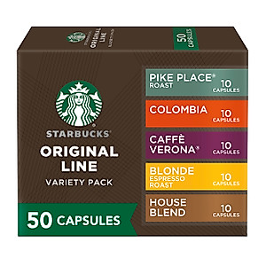 Starbucks by Nespresso Variety Pack Coffee (50-count single serve capsules, compatible with Nespresso Original Line System)